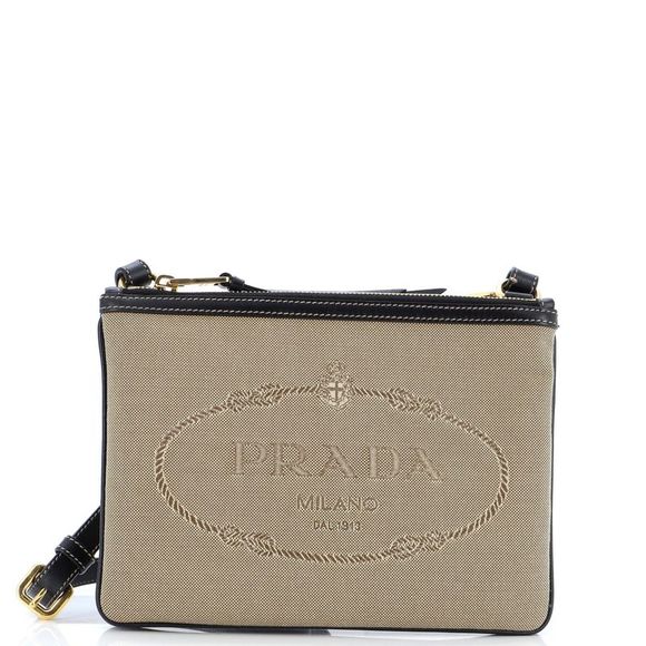 Prada | Bags | Prada Logo Double Zip Crossbody Bag Canvas Brown | Poshmark